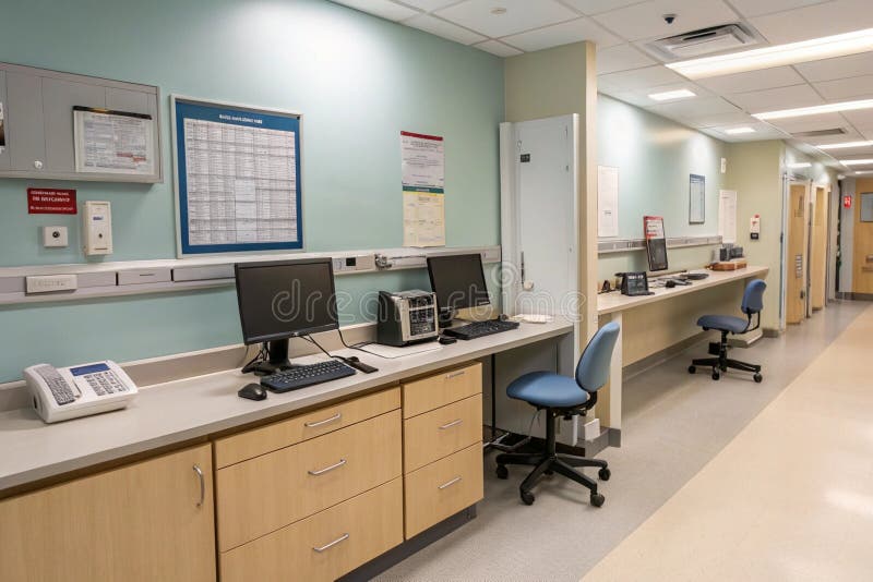 Empty Nurses Station in a Hospital Stock Illustration - Illustration of ...