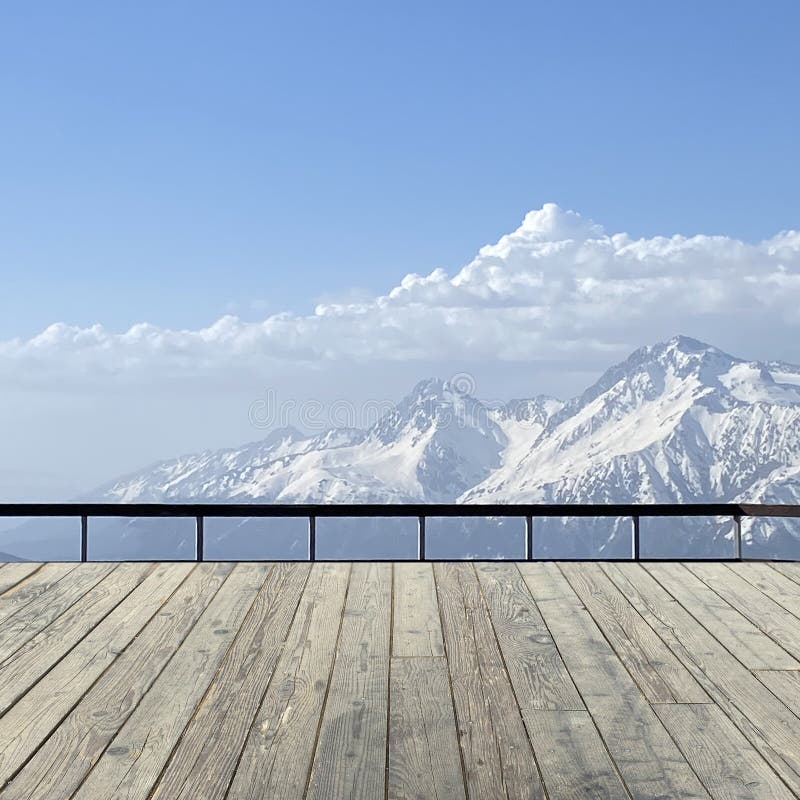 Empty Observation Deck with Mountain and Sky Views. Mockup Template ...