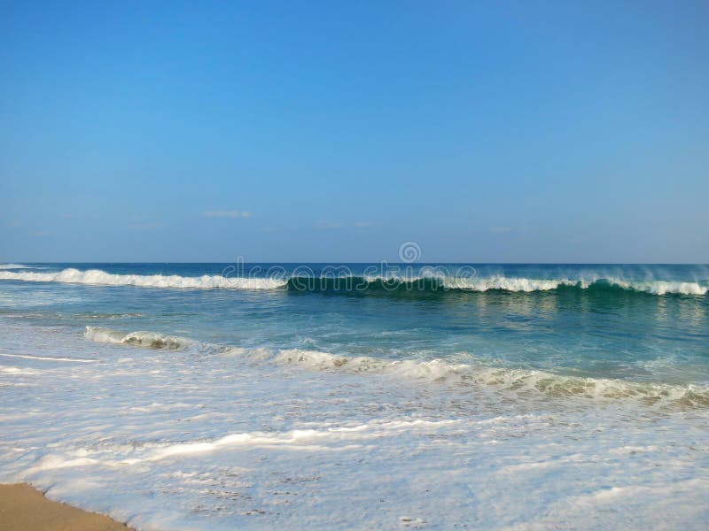 Empty Ocean Beach with Blue Waves Stock Image - Image of foam, clean ...