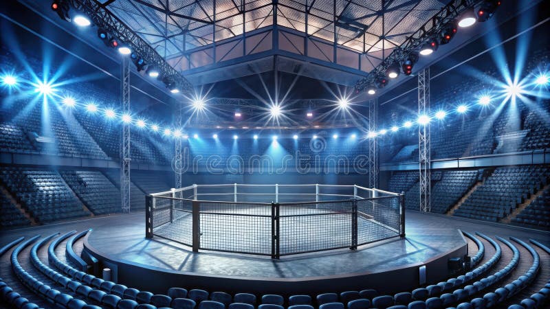 Empty Octagon Cage in an Illuminated Arena Ready for a Championship ...