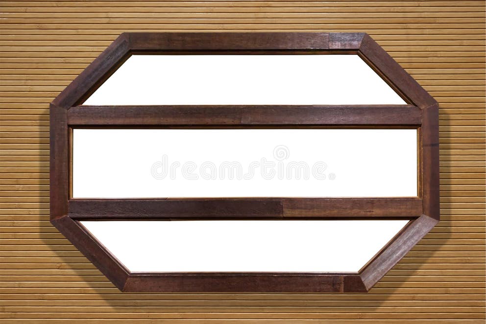 Empty Octagonal Wooden Frame Mounted on a Bamboo Wall Stock Photo ...