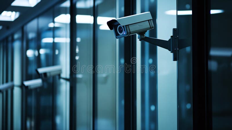 An Empty Office Building with Surveillance Cameras Quietly Recording in ...