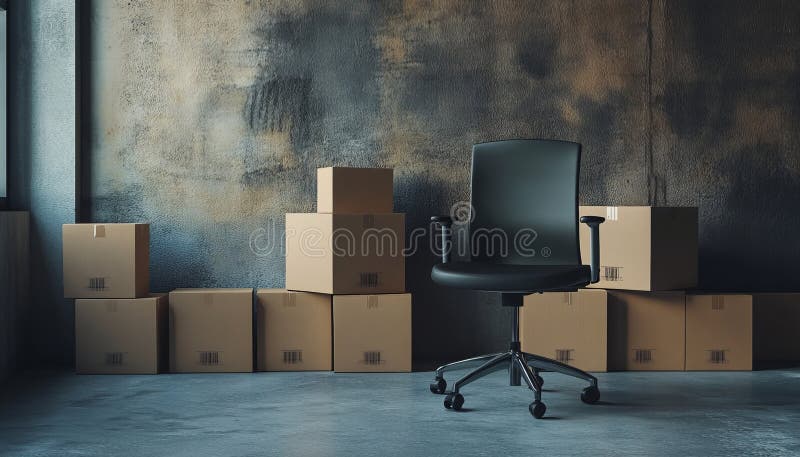 Empty Office with Cardboard Boxes and Chair, Representing Business ...