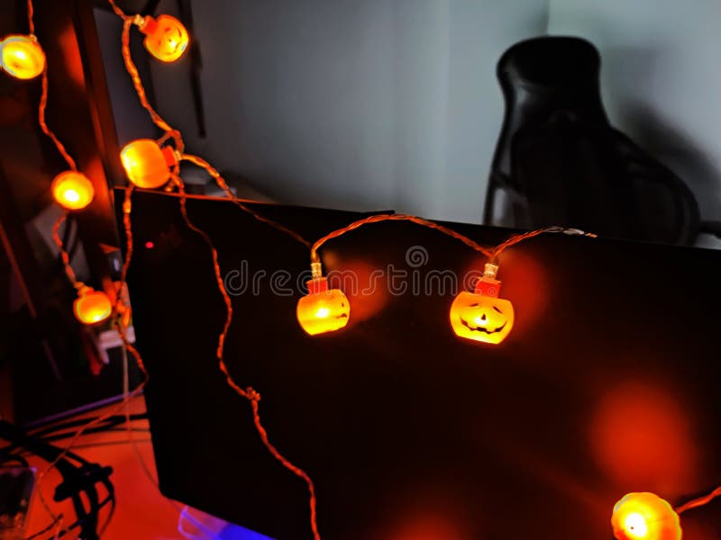 Empty Office Chair. Helloween Decoration in Developer Room Stock Photo ...