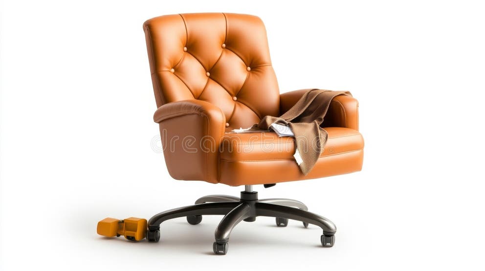 Empty Office Chair with Torn Tie and Disarrayed Items Isolated on White ...