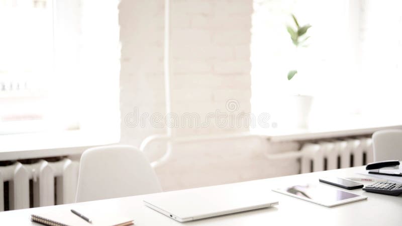 The Empty Office with Closed Laptop on Desk Stock Image - Image of ...