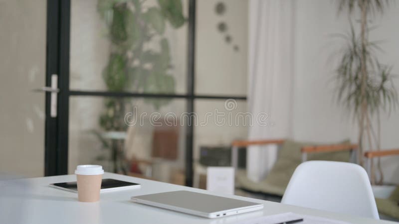 Empty Office with Closed Laptop after Work Stock Image - Image of ...