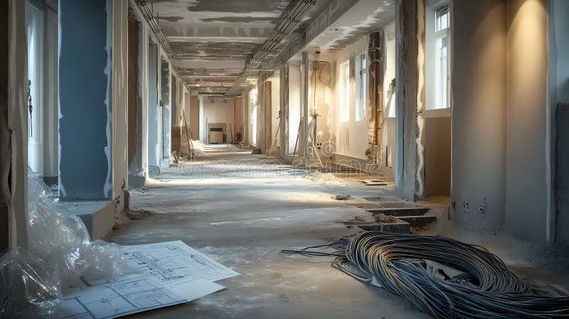 Empty Office Building Undergoing Renovation Construction Materials ...