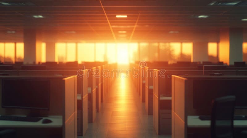 Empty Office Cubicles Sunset Golden Light Stock Illustration ...