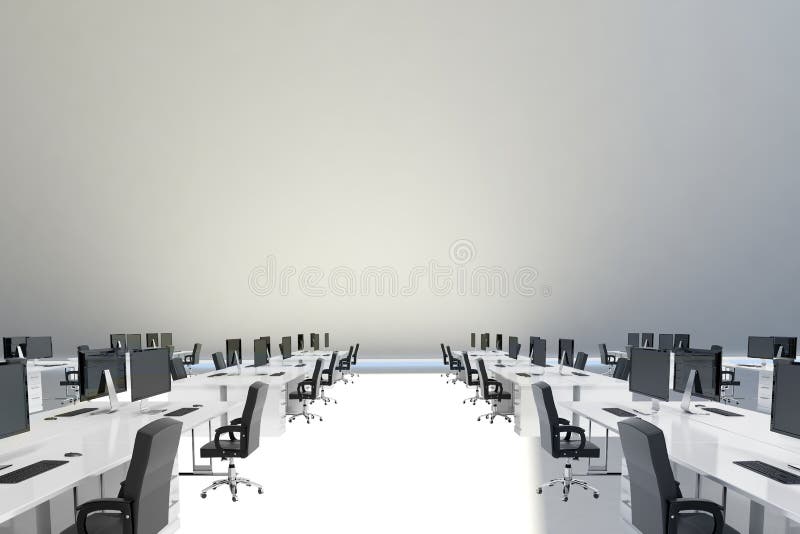 Empty Office with Desks and Computers Stock Illustration - Illustration ...