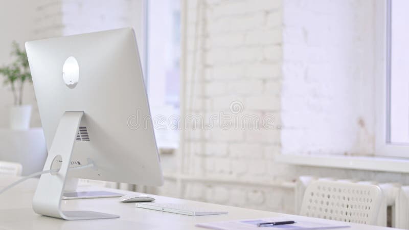 Empty Office with Desktop Computer on Table Stock Photo - Image of ...