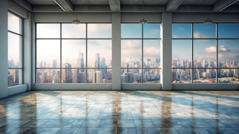 Empty Office Floor with Window and City View. Generative AI Stock ...