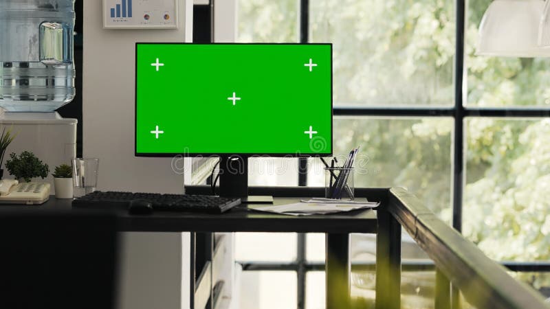 Empty Office with Greenscreen Desktop Stock Photo - Image of modern ...