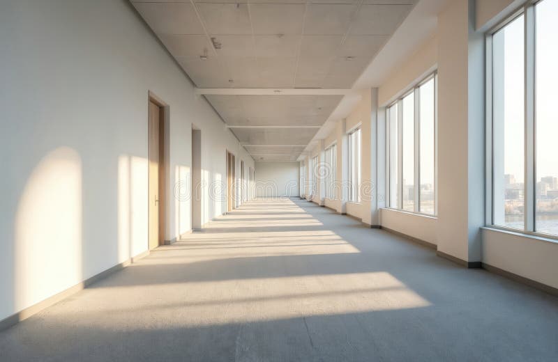 Long Office Hallway Modern Design, Empty and Clean Interior Stock Image ...