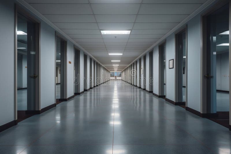 Empty Office Hallway: Windows and Doors. Generative by Ai Stock ...