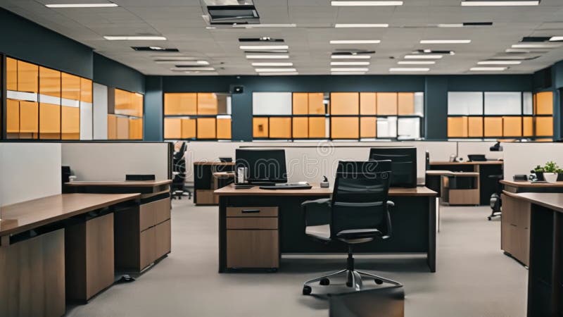 Empty Office Interior with Desks and Computers Stock Footage - Video of ...