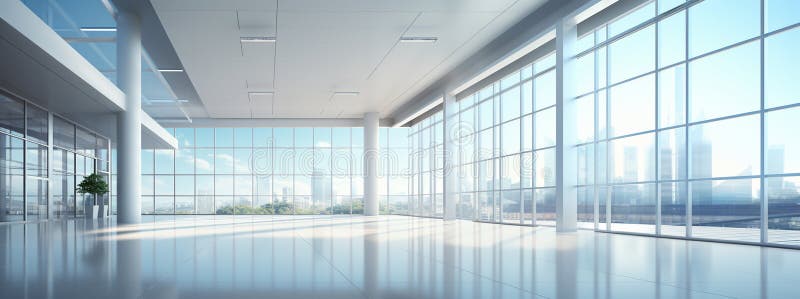 Empty Office Interior with Panoramic Windows. Stock Illustration ...