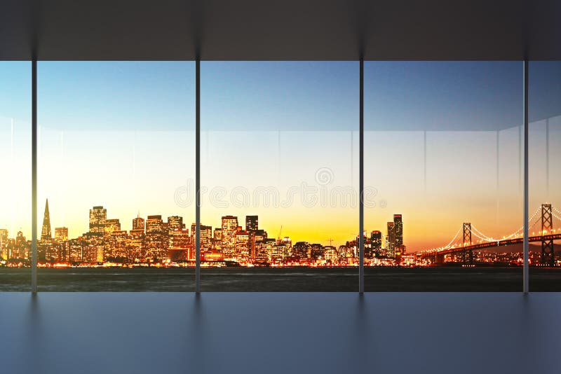 Empty Office Interior at Sunset with Beautiful View Stock Photo - Image ...