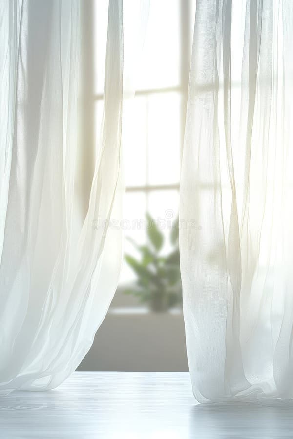 Empty Office Interior with White Transparent Curtains, Window, and ...