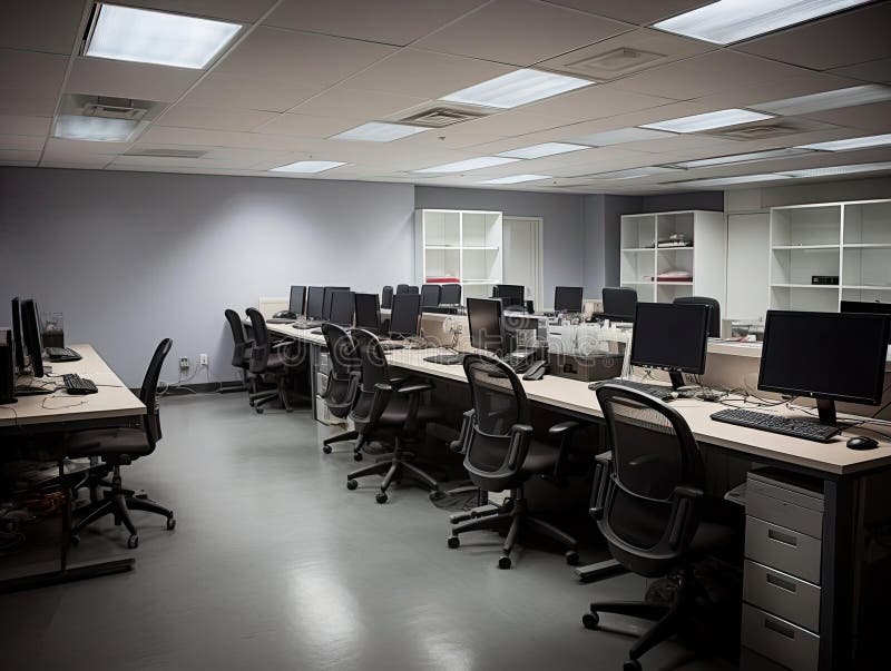 Empty Office with Laptops Chairs Clean and Organized Stock Illustration ...