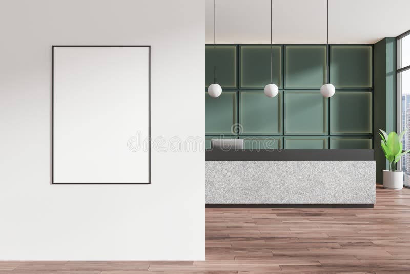 Empty Office Lobby with a White Wall Having a Blank Poster, Green ...