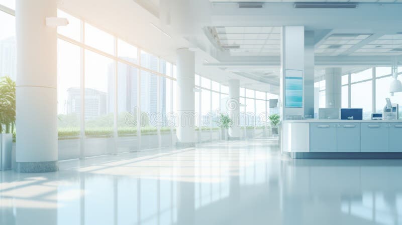 An Empty Office with a Lot of Windows, Empty Hospital Hallway. Stock ...