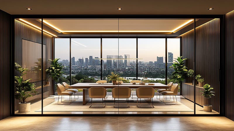 Empty Office Meeting Room, Cityscape View, Presentation Backdrop ...