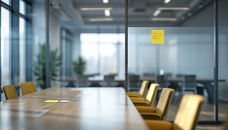 Empty Office Meeting Room with Sticky Note on Mirror. Stock ...