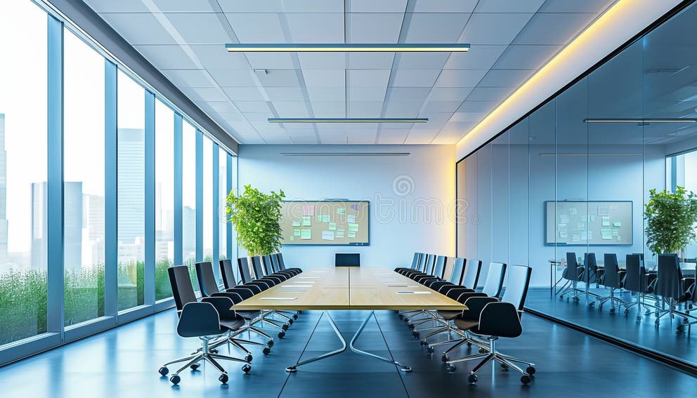 Empty Office Meeting Room with Sticky Note on Mirror. Stock ...