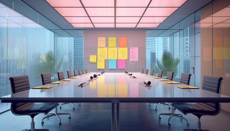 Empty Office Meeting Room with Sticky Note on Mirror. Stock ...