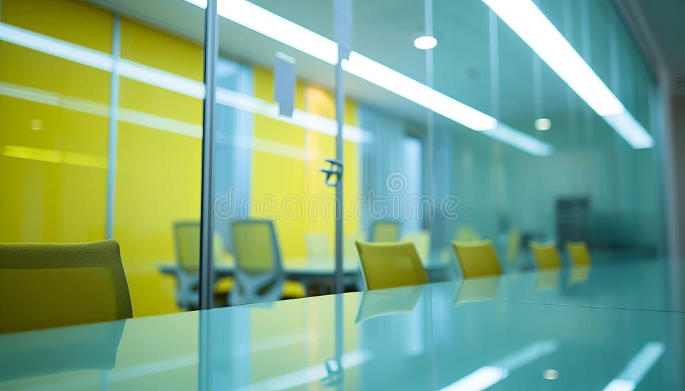 Empty Office Meeting Room with Sticky Note on Mirror. Stock ...