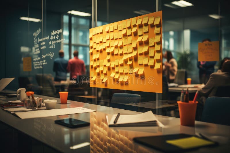 Empty Office Meeting Room with Sticky Note on Mirror. Generative AI ...