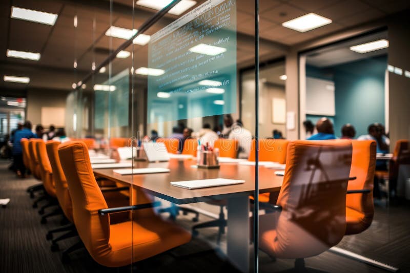 Empty Office Meeting Room with Sticky Note on Mirror. Generative AI ...