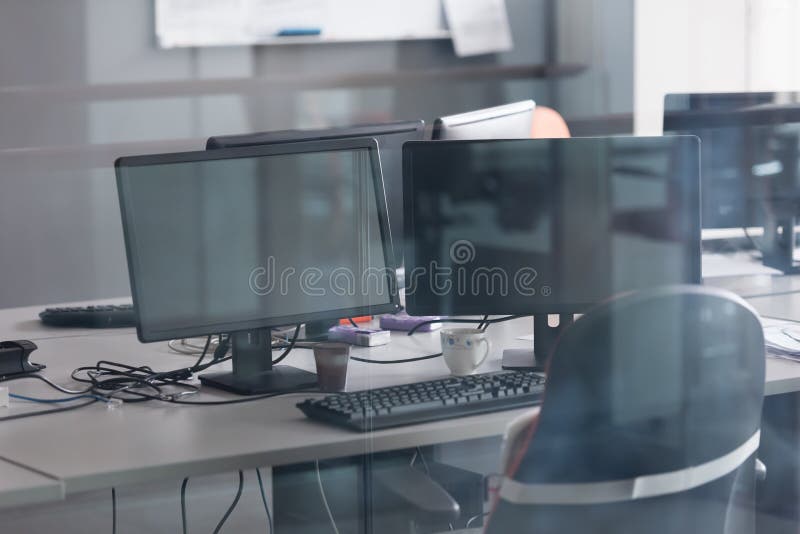 Empty Office with Modern Computers Stock Image - Image of board ...