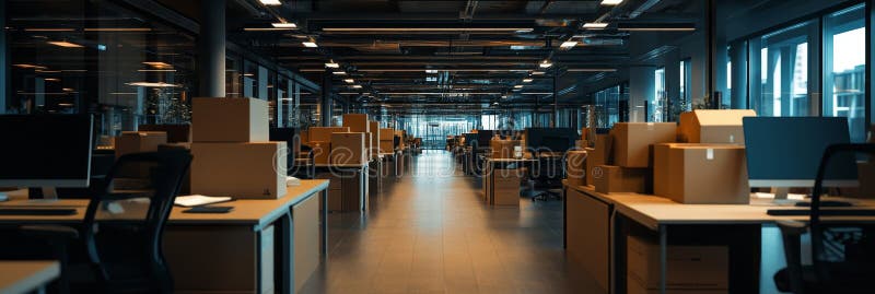 Empty Office with Packed Cardboard Boxes Business Relocation ...
