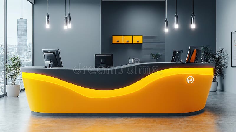 Empty Office Reception Desk, City View, Design Use Stock Illustration ...