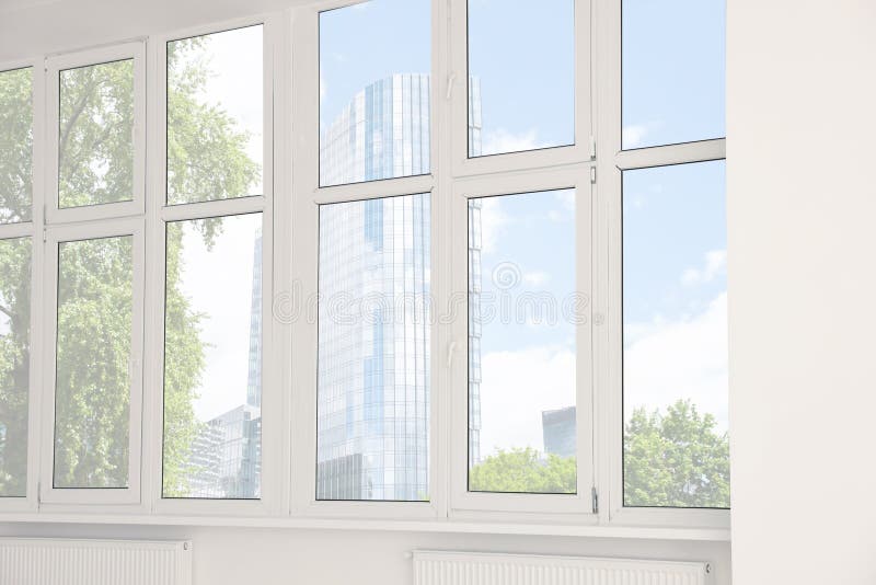 Empty Office Room with Clean Windows. Interior Design Stock Photo ...