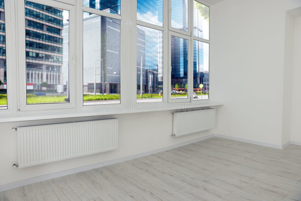 Empty Office Room with Clean Windows and Radiators. Interior Design ...
