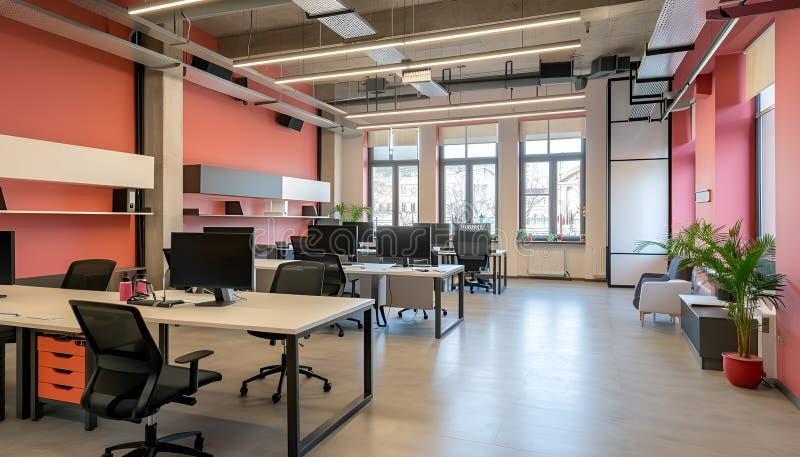 Empty Office Room with Color Walls. Interior Design Stock Image - Image ...