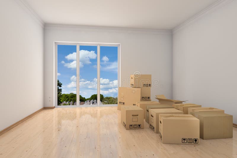 Empty Office Room with Moving Boxes Stock Illustration - Illustration ...