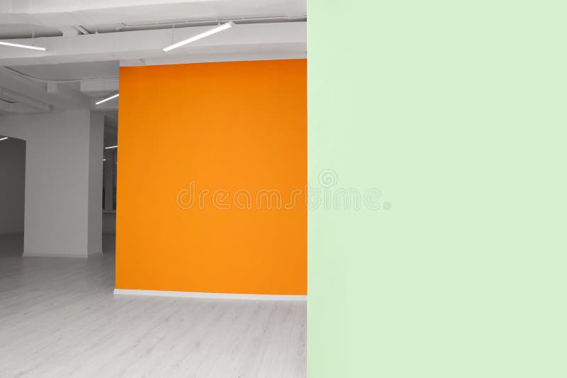 Empty Office Room with White and Orange Walls. Interior Design Stock ...