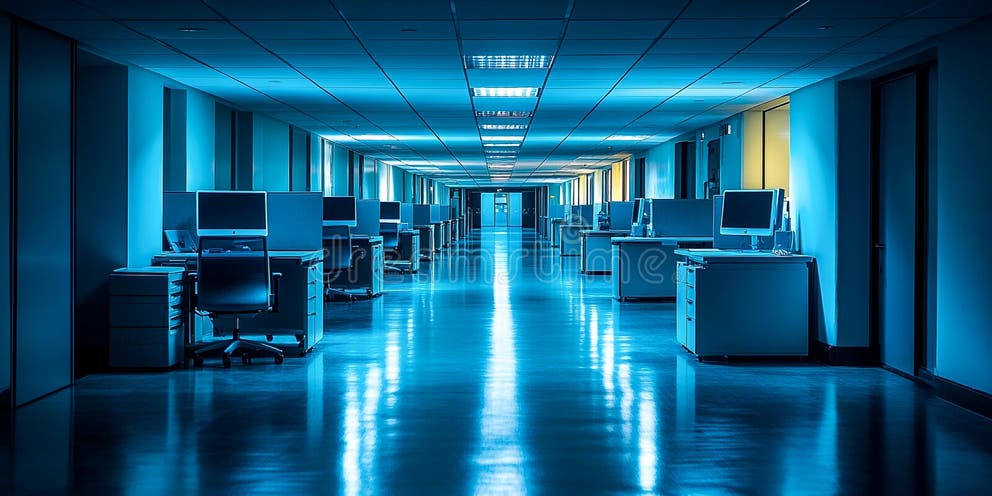 An Empty Office Space with Dim Lighting Reflects the "Blue Monday" Mood ...