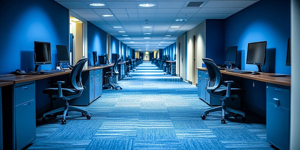 An Empty Office Space with Dim Lighting Reflects the "Blue Monday" Mood ...