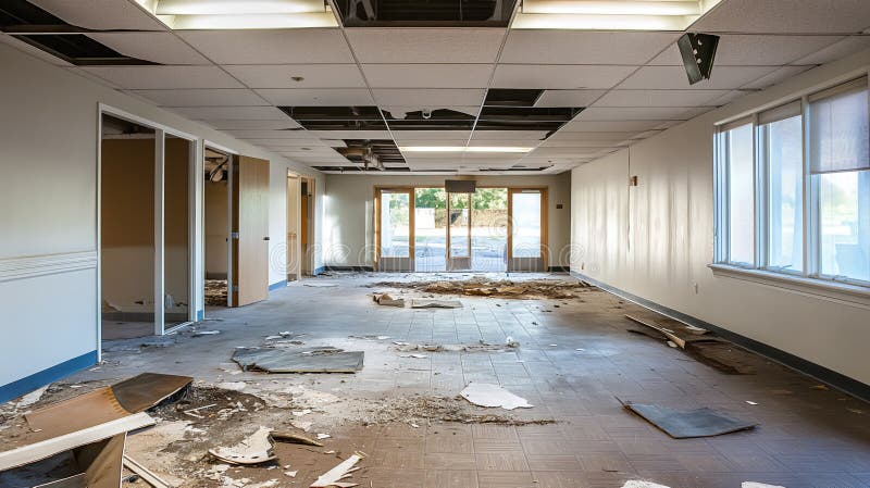 Empty Office Space in Disarray Stock Illustration - Illustration of ...