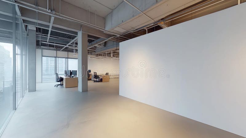 Empty Office Space with a Large White Wall on the Right Side. Stock ...