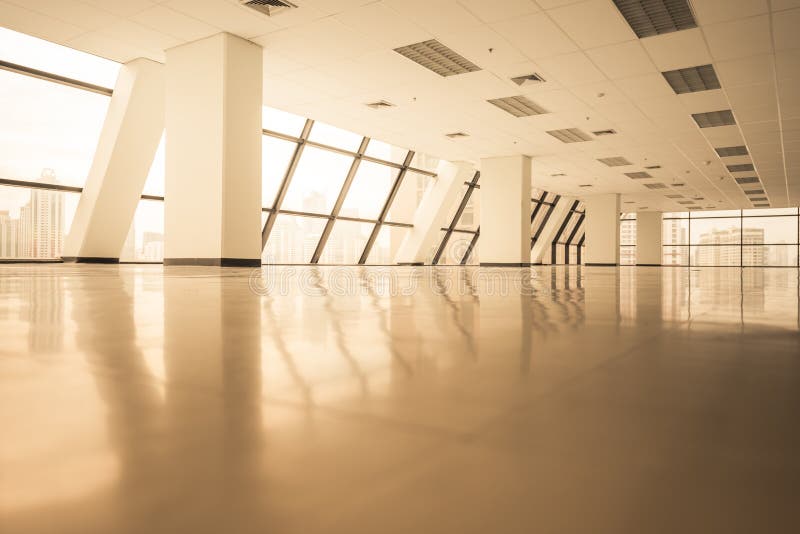 Empty Office Space with Large Window Stock Image - Image of floor ...