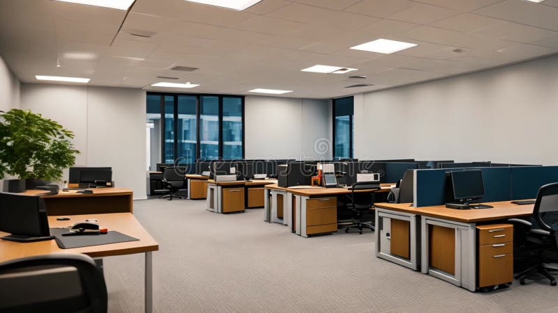 Empty Office Space with Modern Desks and Computers Stock Video - Video ...