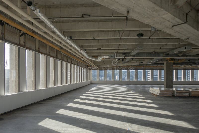 Empty Office Space with Multiple Windows Stock Image - Image of office ...