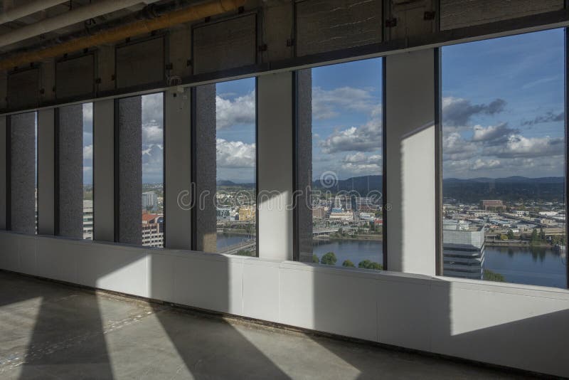 Empty Office Space with Multiple Windows Stock Image - Image of office ...
