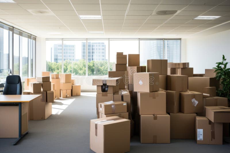 Empty Office Space with Open Moving Boxes Stock Illustration ...